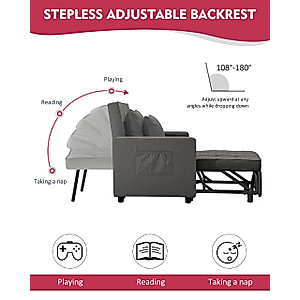 Litbird [UPDATED] Convertible Chair Sleeper Bed, Stepless Adjustable Backrest, Futon Chair Turns Into Bed, Sleeper Sofa for Living Room, 3 in 1, Linenette, Deep Gray