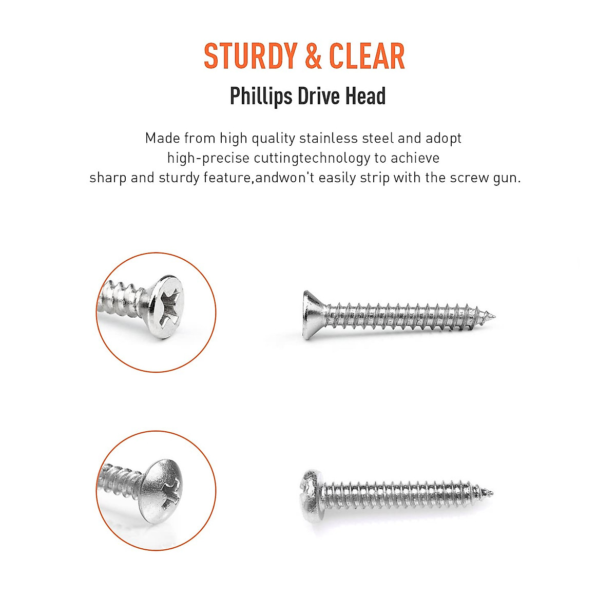 Trivd Frol 550Pcs Self Tapping Screws Assortment Set, M3/M4/M5/M6 304 Stainless Steel Sheet Metal Screws Kit, Phillips Drive Wood Screw Assortment 550Pcs(275pcs Round Head and 275pcs Flat Head)