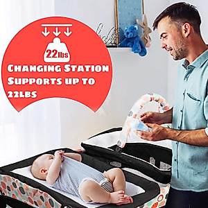 BABY JOY 4 in 1 Pack and Play, Portable Baby Playard w/Bassinet & Diaper Changing Table, Infant Nursery Center Bassinet with Toys & Oxford Bag for Baby Toddlers (Pink, Basic)