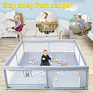 Baby Playpen Palopalo 71''x59'' Playard for Babies and Toddlers Extra Large Play Pen Baby Activity Center Mesh Baby Fence Infants Sturdy Safety Area All Wrapped Cushion & Anti-Slip Base, Gray
