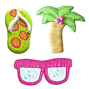 Summer Beach Cookie Cutter 3-Pc Set Made in USA by Ann Clark, Flip Flop, Sunglasses, Palm Tree