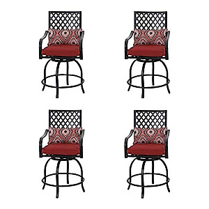 PHI VILLA Patio Stools Set of 4 with Red Cushions,Outdoor Metal Swivel Bar Height Chairs for Home Patio, Back Yard, Cafes, Bistro, Restaurants and Chic Bars