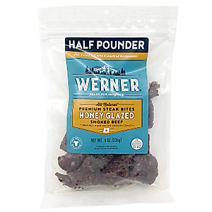 Werner Premium Steak Bites All-Natural Half Pounder Bag – 8 Ounce Resealable Bag of Premium Steak Jerky Bites Smoked Beef Snack (Honey Glazed)