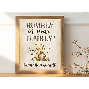 4PCS Winnie Table Sign Centerpieces A Little Yummy for Your Tummy for Baby Shower Decorations Pooh Birthday Decorations Welcome Baby Party Supplies(8x10in)