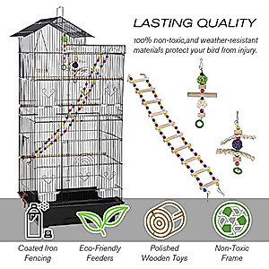 HCY, Bird Cage, Parrot Cage 39 inch Parakeet Cage Accessories with Bird Stand Medium Roof Top Large Flight cage for Small Cockatiel Canary Parakeet Conure Finches Budgie Lovebirds Pet Toy