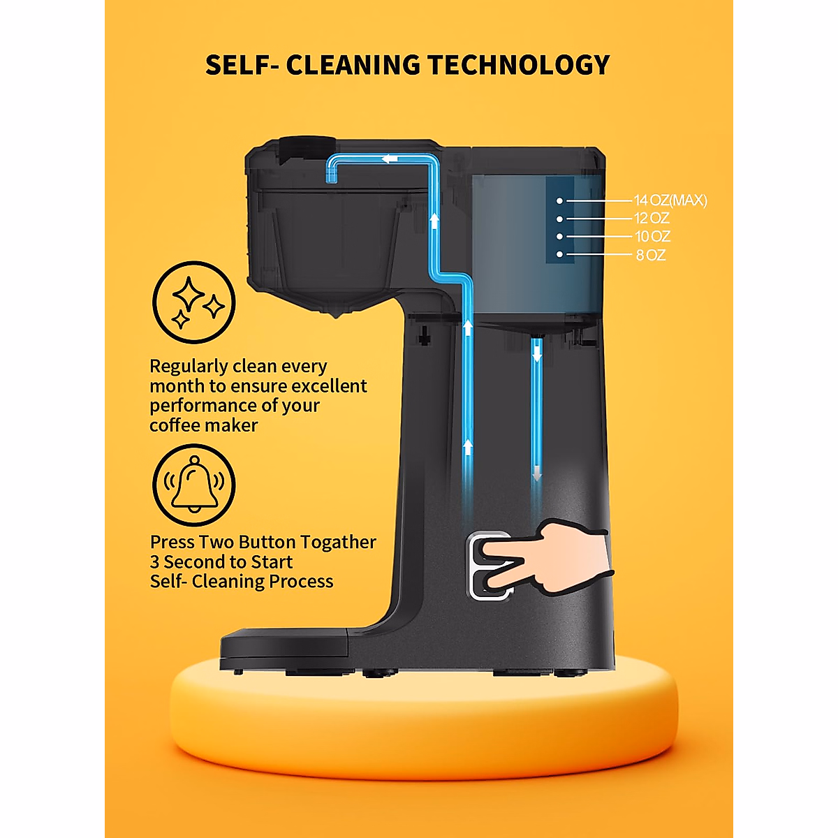 Hrelec 2 in 1 K Cup Coffee Maker, Iced Single Serve Coffee Maker for Capsule and Ground Coffee, Pod Coffee Maker One Cup Small Coffee Machine with Self-Cleaning Function, 8-14 oz Brew Size