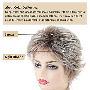 TISHINING Layered Short Blonde Pixie Wigs for White Women Dark Brown Ombre Blonde Pixie Cut Wig with Bangs Synthetic Natural Looking Daily Party Wig