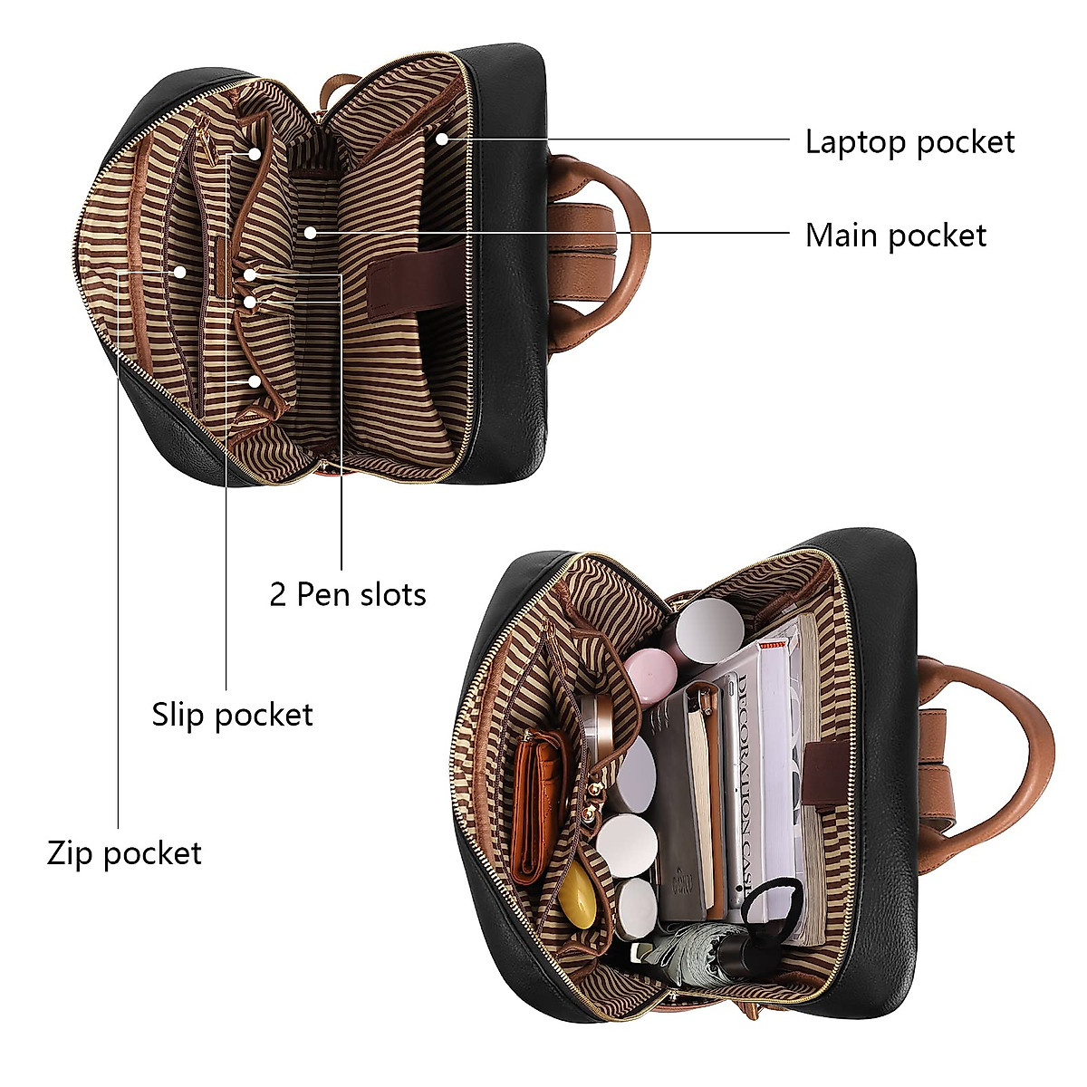 WESTBRONCO Leather Backpack Purse for Women 15.6 inch Laptop Backpack Crocodile Black