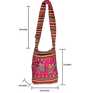 Pink Shoulder Bag Handmade Embroidered Elephant Boho Bohemian Hippie Tote Gypsy Beach Bag