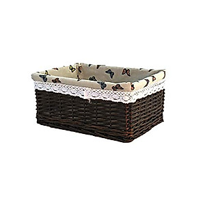 YARNOW Woven Basket Rattan Storage Bin Seagrass Wicker Basket with Fabric Liner Dedsktop Sundries Container Weaving Cutlery Organizer for Jewelry Cloth