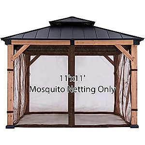 ABCCANOPY Universal Gazebo Netting Replacement 11x11 - Mosquito Netting for Gazebo and Pergolas Outdoor Mesh Netting Screen 4-Panel Sidewall Curtain with Double-Side Zippers (Brown)
