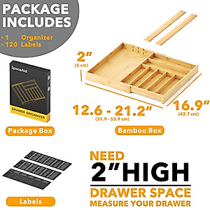 SpaceAid Bamboo Silverware Drawer Organizer with Labels (Natural, 6 Slots) and Utensil Organizer (Natural, 10 Slots)