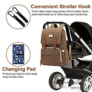 Terzini Bear Small Diaper Bag Backpack, Diaper Bags for Baby with USB Charging Port,Changing mat,Stroller Hooks (Brown)