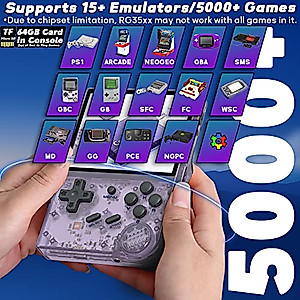 RG35XX Handheld Game Console 3.5 inch IPS Retro Games Consoles Classic Emulator Hand-held Gaming Console Preinstalled Hand Held Video Games System with Portable Case 64GB Transparent Purple