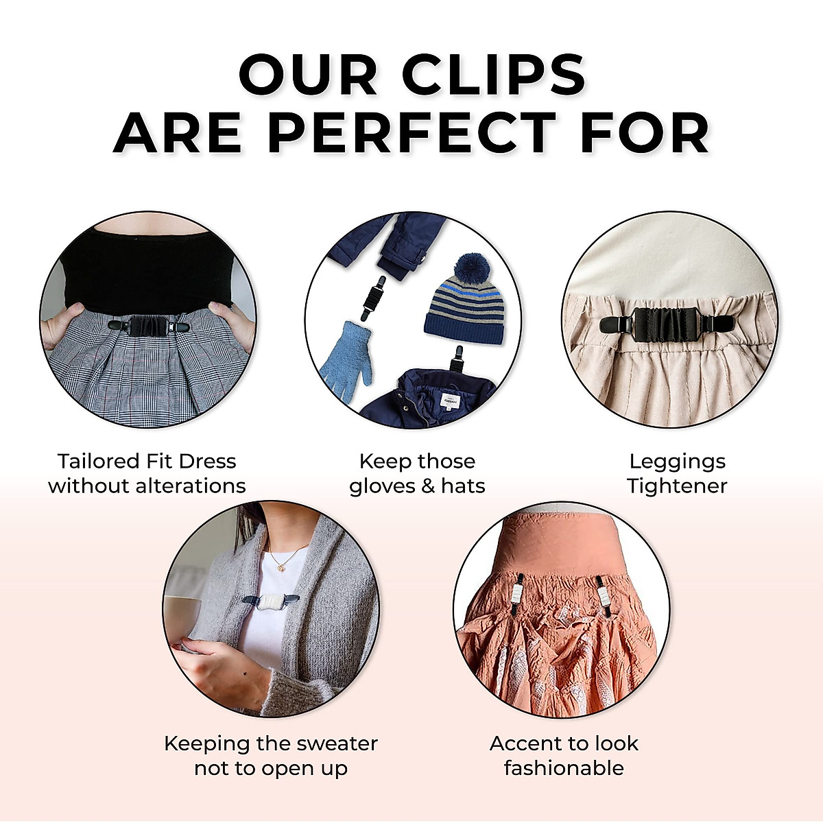 LoveMaReese Dress Clips Back Cinch for Fitting Black Clips 2pcs-4.2inch long Clothes Clips, Sweater Clips, Shawl Clips, Cardigan collar clips, Travel Hat Clips for Women