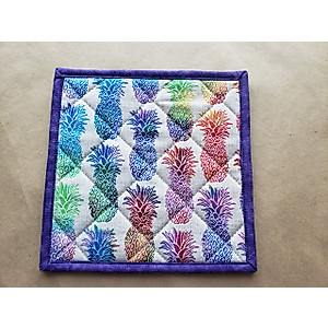 Rainbow Pineapple Potholders Set of 2 Handmade Hospitality Hostess Gifts Under 20 Summer Kitchen Linens Insulated Hot Pads Pair Quilted Trivets Charleston SC Themed Kitchen Decor