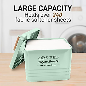 ELITAPRO Dryer Sheets Holder for Laundry Room - Farmhouse Dryer Sheet Box with Lid - Laundry Room Decor & Accessories - Metal Dryer Sheet Container for Laundry Room Organization & Storage (Mint)