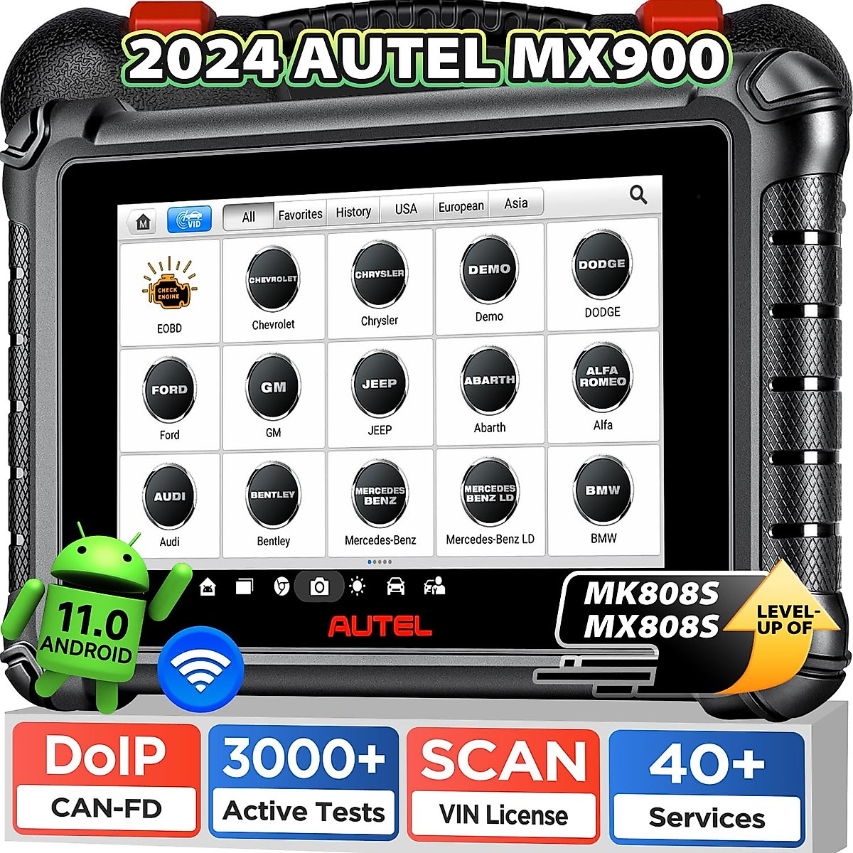 Autel MaxiCheck MX900: Same as MK900, 2024 Bidirectional Scan Tool, 3000+ Active Test, Up of MK808BT MK808S MX808S MS906, 40+ Reset, CAN-FD/DoIP, Scan VIN/License
