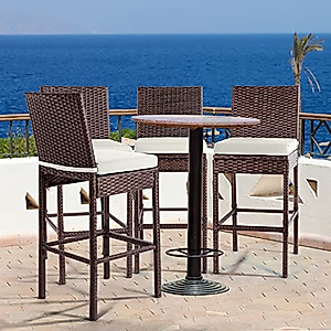 Outdoor Bar Stools Wicker Woven Patio Stools & Patio Bar Chairs Set of 4 Counter Bar Height Stools with Footrest Armless Cushion Beige All Weather Rattan Garden Stool for Pool Lawn Porch Backyard