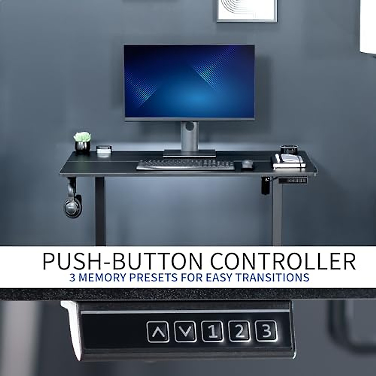 VIVO Electric Height Adjustable 44 x 24 inch Stand Up Desk, Standing Workstation with Memory Controller, Black Top, Black Frame, DESK-E144B