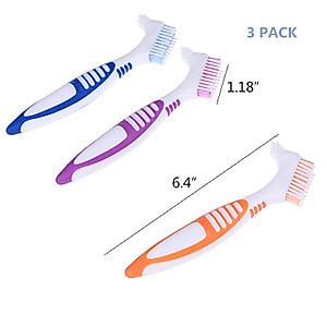 FRUTA 3 Pcs Denture Cleaning Brushes False Teeth Cleaning Brush Denture Double Sided Brush Multi-Layered Bristles Brush Portable Brush for False Teeth, 3 Colors