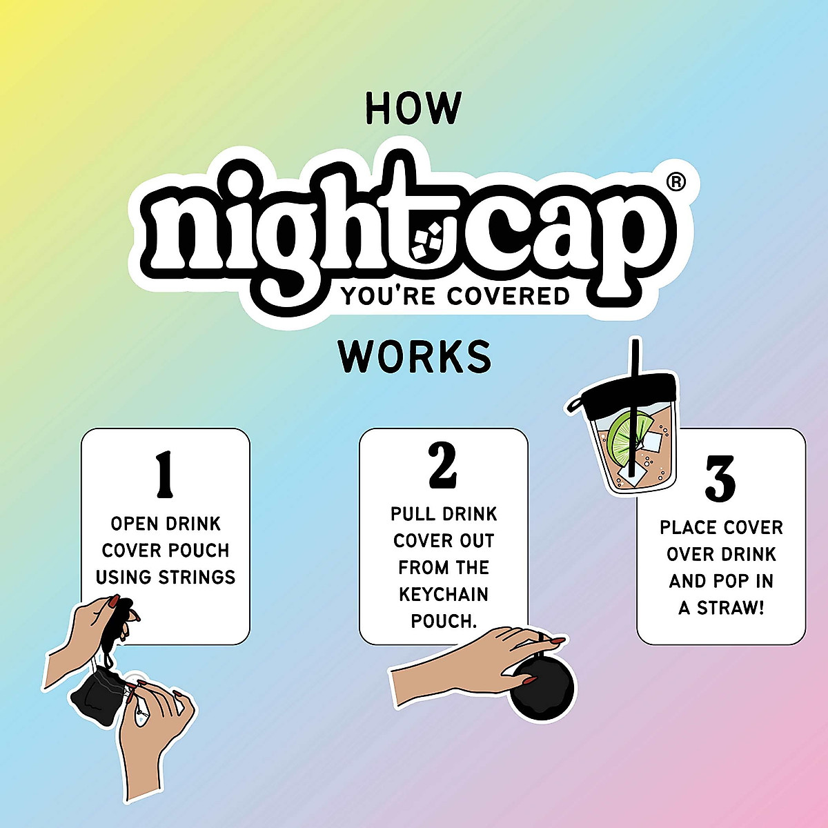 Nightcap Keychain - The Reusable Drink Spiking Prevention Accessory - Conveniently Attach the Key Ring Key Chain Pouch to Your Keys, Handbags, or Purse for Quick Access 4pk