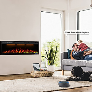 Dreamflame 88" WiFi-Enabled Electric Fireplace Inserts, Smart Control via Alexa or App, Recessed & Wall Mounted Fireplace Heater with Thermostat, Slim Frame, Multi-Color Combinations, Black