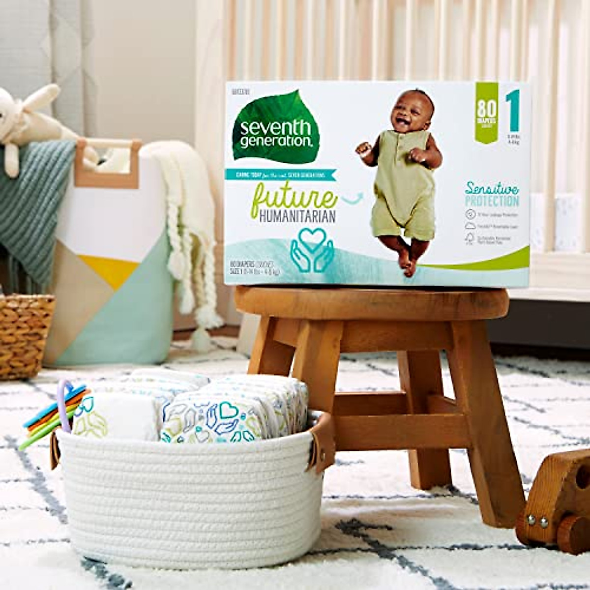 Seventh Generation Baby Diapers Size 1 Sensitive Protection Free & Clear Size 1, 80 Count (Pack of 1)