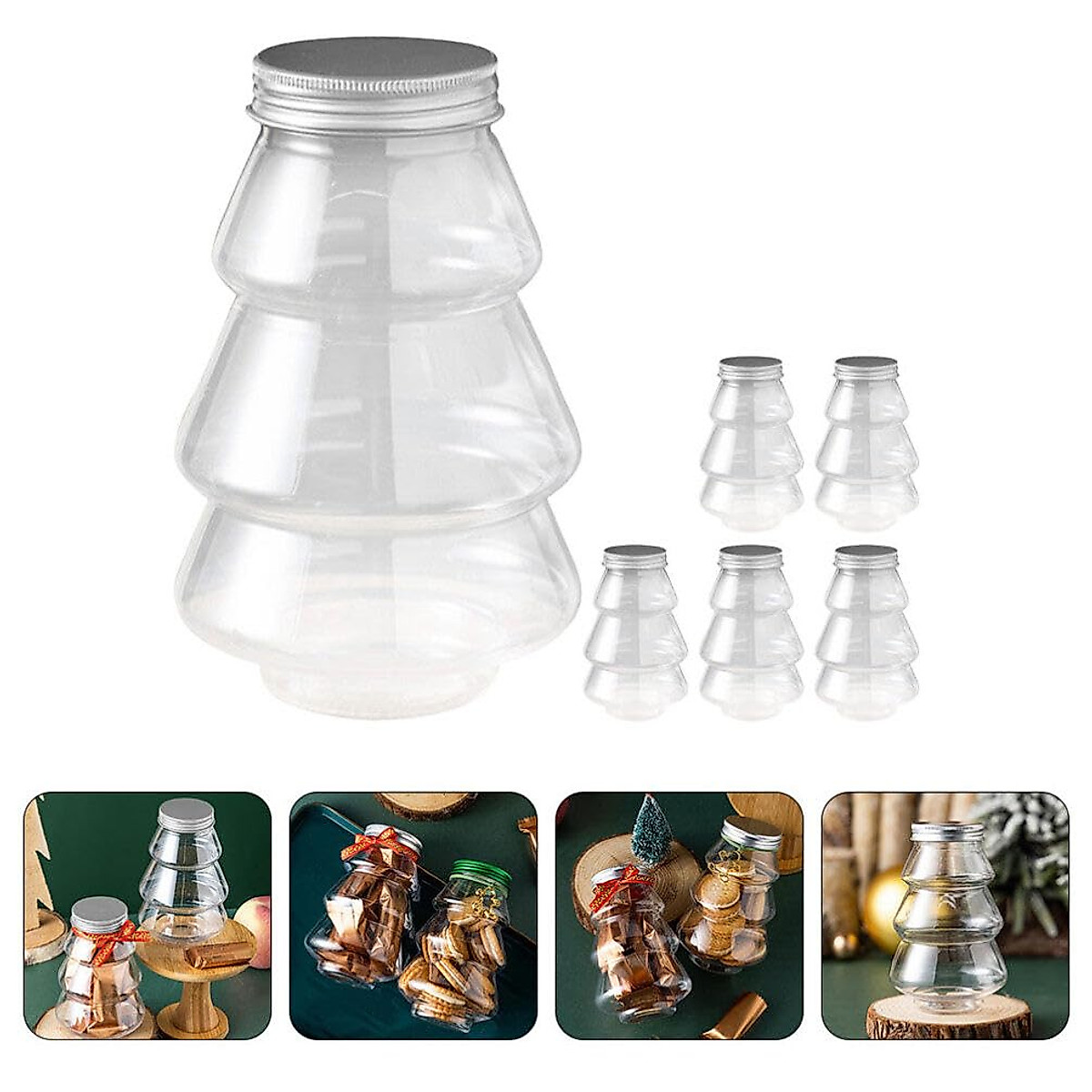 Alipis 6pcs Box Snack Candy Box Tress Shape Bottle Christmas Candy Bottles Chocolate Jar Cookie Bottle Christmas Tree Decorations Xmas Candy Holder Child Snack Box Plastic Tree Shape