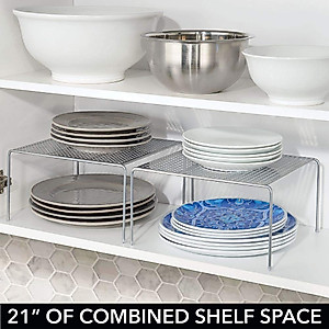 mDesign Modern Metal Square Kitchen Cabinet, Pantry, Countertop Organizer Storage Shelves for Kitchen Cabinets, Countertops, Pantry - Durable Steel, Non-Skid Feet, 2 Pack - Silver