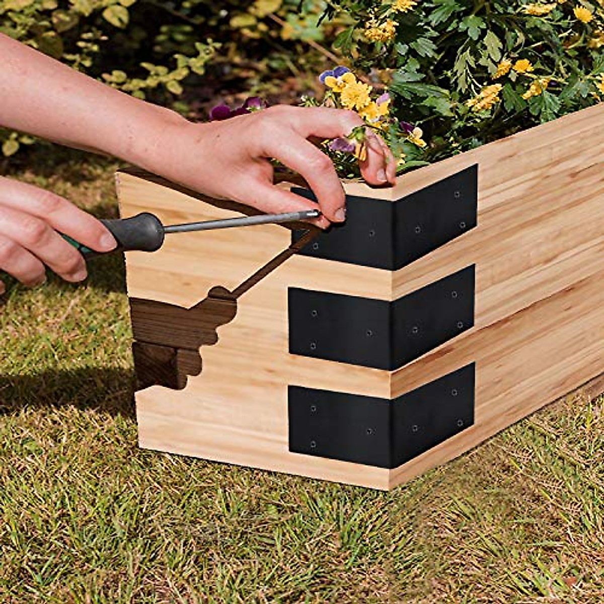 16 Pcs Garden Bed Corner Bracket- Black Pre-drilled Metal Garden Bed Corner Braces with M4 × 20MM Screws Planter Box Right Angle Brackets for Connecting Garden Bed