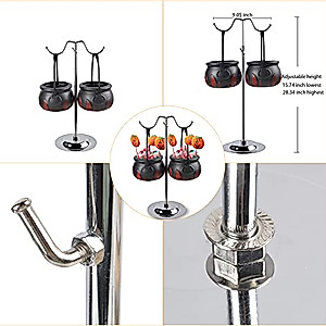 ChezMax Halloween Witch Cauldron, 2 Pack Plastic Candy Cauldron Flame Party Pots with Adjustable Holder, Black Spooky Halloween Bucket with Handle, Large Trick Or Treat Serving Bowls for Table Decor