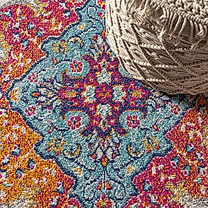 JONATHAN Y BMF106A-4 Bohemian Flair Boho Vintage Medallion Blue/Multi 4 ft. x 6 ft. Area-Rug, Vintage, Easy-Cleaning, for Bedroom, Kitchen, Living Room, Non Shedding