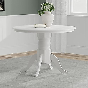 Glenwillow Home 3-PC - 42" Round Pedestal Dining Table in White + White/Natural Double X-Back Dining Chairs Dining Set