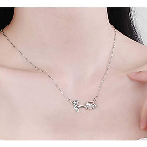 Tafeily Tulip Necklace Plated Silver Necklace Tulip Flower Necklace for Women and Girls (silver)