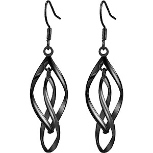 Angel's Draw Home 18K Gold Plated Earrings for Women Classic Infinity Swirl Wire Earring for Women Girl With Jewelry Box (Black)