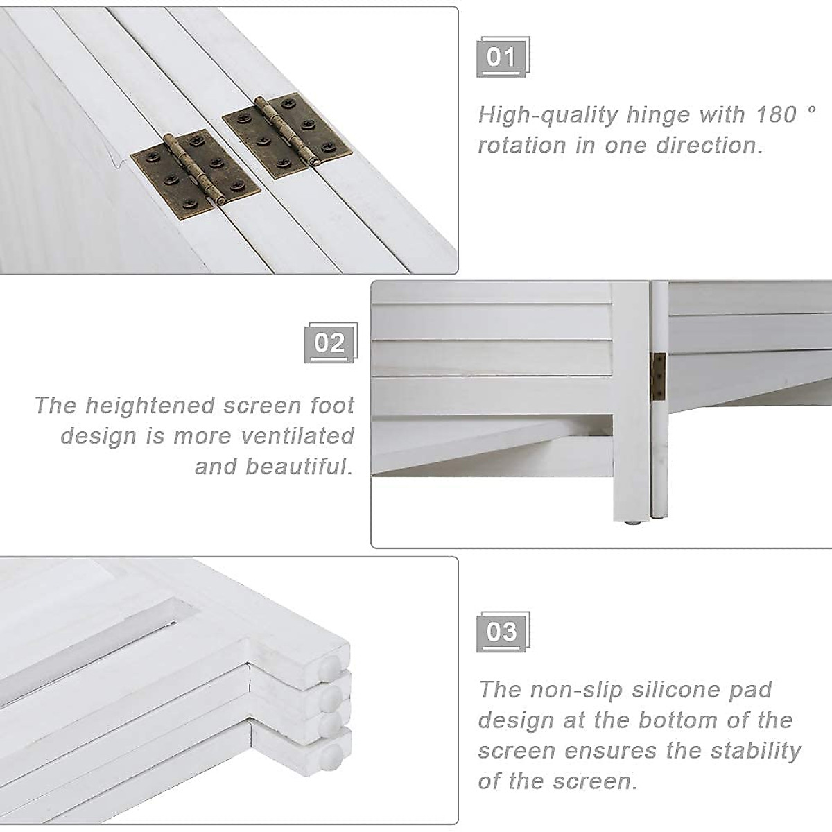 69" H Room Dividers and Folding Privacy Screens, 4 Panel Wooden Room Divider, Partition Room Dividers with 3 Removable Storage Shelves, Portable Room Divider for Home Office Bedroom Divider, White