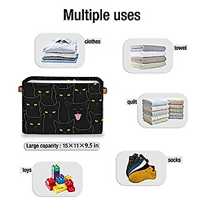 Rectangular Storage Basket Toy Storage Organizer Bin, Cute Black Cat Basket with Handles, Collapsible Storage Boxs Waterproof Laundry Basket for Kid Rooms, Playroom