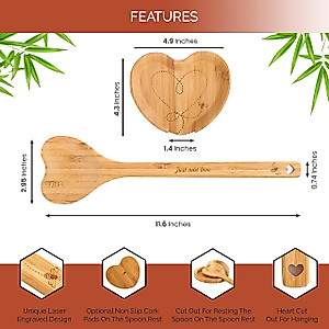 Heart Shaped Wooden Spoon & Heart Spoon Rest With A Unique Bumble Bee Design. Queen Bee Kitchen decor and accessories - Engraved With Just Add Love