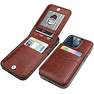 KIHUWEY Compatible with iPhone 13 Pro Case Wallet with Credit Card Holder, Premium Leather Magnetic Clasp Kickstand Heavy Duty Protective Cover for iPhone 13 Pro 6.1 inch(Brown)