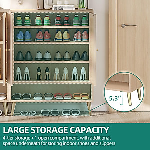YITAHOME Rattan Shoe Cabinet with Doors, 5-Tier Shoe Storage Cabinet for Entryway, Shoe Rack Organizer Cabinet for Entryway/Hallway/Closet