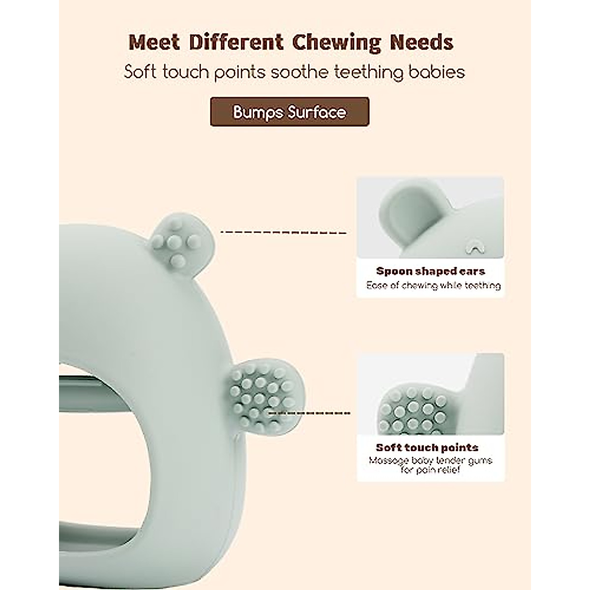 Teething Toys for Babies 3-6 Months, AEOLZ Anti-drop Silicone Bear Baby Mitten Teether Toy for Teething Relief, Infants Sucking Needs Chew Toy, BPA Free