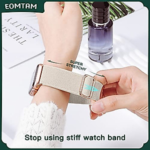 EOMTAM Metal Connecters Stretchy Nylon Band Compatible for Apple Watch Band 38mm 40mm 41mm 42mm 44mm 45mm Women Men,Elastic Cloth Sport Wristbands for iWatch Series Ultra 8 7 6 SE 5 4 3(Starlight,38)