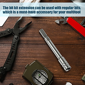 Dreyoo Multitool Bit Driver Extender Set, Bit Kits Multi-tool Accessories Bits Holder Adapter Set Compatible with Leatherman/Wave Plus/Surge/Signal Bits(Silver)