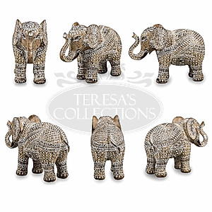 TERESA'S COLLECTIONS Boho Elephant Decor, Elephant Statues Brings Good Luck for Home Decor, Elephant Figurines Resin for Bookshelf, Living Room, Centerpiece Home Decorations Gifts for Mom, 6.3"