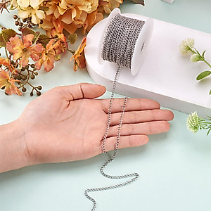 Pandahall 82 Feet/25M Soldered 304 Stainless Steel Curb Chains 4x3x0.6mm Stainless Steel Color Plated for Jewelry Making