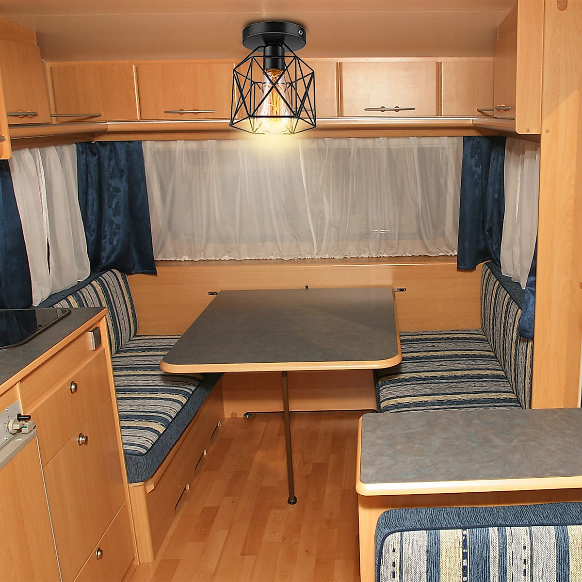 Licperron Hallway Light Fixtures Ceiling Mount, E26 E27 Retro Black Industrial Semi Flush Mount Ceiling Light for Porch Hallway Kitchen Farmhouse Lighting, 2 Pack, RV Light Fixtures, UL Approval