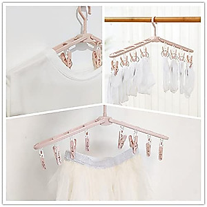 Fineget Foldable Clothes Travel Hangers with Clips Clothes Drying Racks Socks Lingerie Plastic Non Slip Skirt Hangers Closet Laundry Organization Hangers Pnk