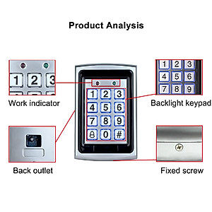 HFeng Door Access Control System Kit 125KHz RFID Keypad Metal Case + DC12V 3A Power Supply Controller + Door Exit Button + 10pcs Keyfobs (Without Lock)
