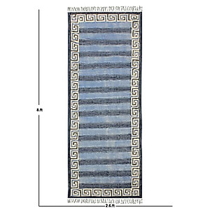 Casavani Hand Block Printed Cotton Dhurrie Striped Tassel Rug Boho Area Rug Easy Care Washable Rugs for Doormat Entryway Living Room Bedroom Hallway Balcony 6x12 Feet Runner